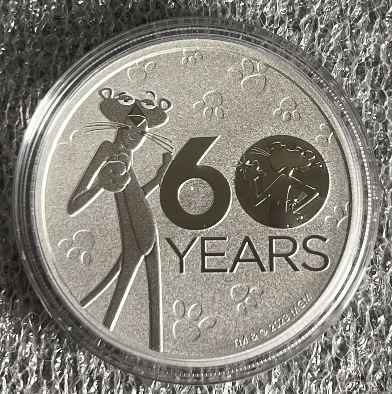 2024 Tuvalu Pink Panther 60th Anniversary 1 oz Silver Coin BU in Capsu ...